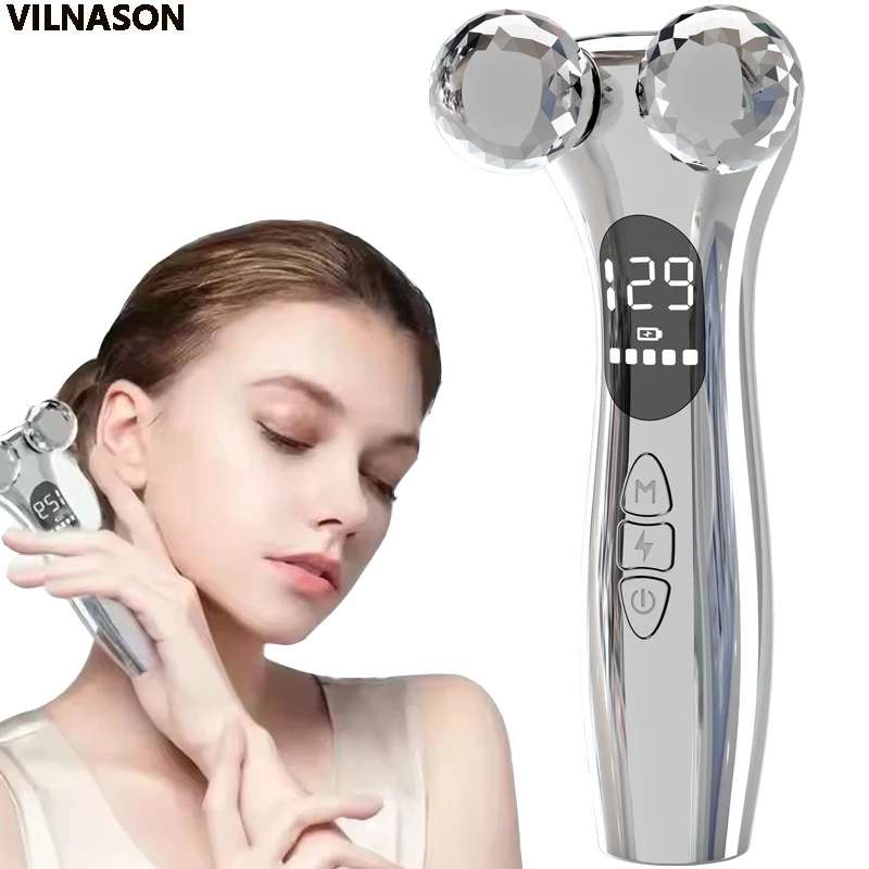 4D Roller Facial Massager EMS Face Lift Device V-Face Slimmer Skin ...