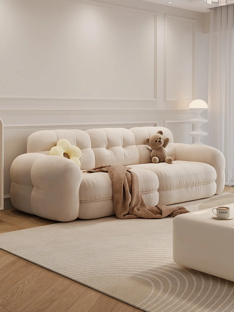 French-cream-wind-fabric-sofa-tofu-block-modern-simple-living-room-cat ...