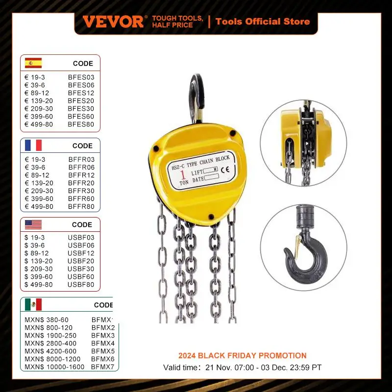 Vevor-0-5-1-2-3t-Kettenzug-Anti-Rost-manueller-Ketten-block-10-20ft-3m ...