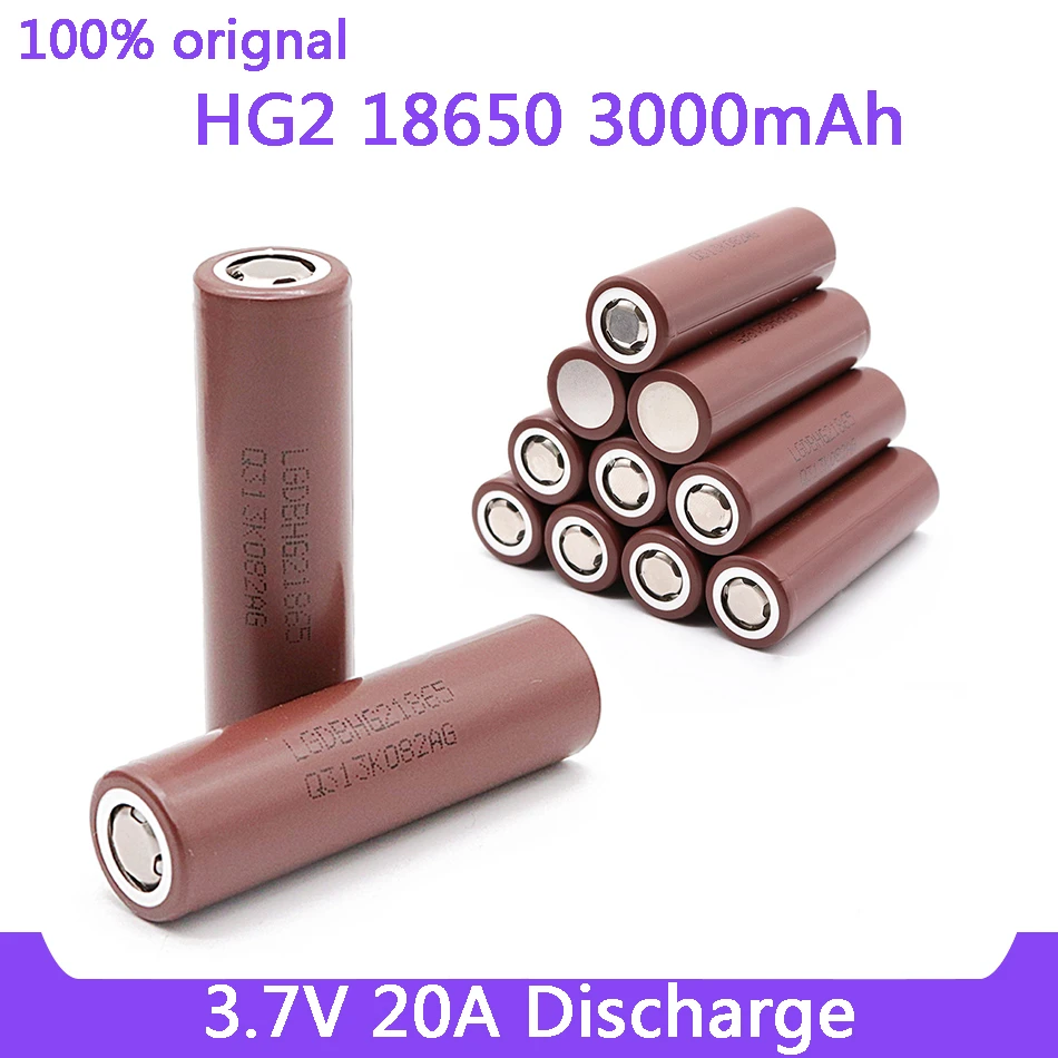 100% 오리지널 18650 배터리, 배터리 팩용 충전식 배터리, LG HG2 전원 전용, HG2 3000mAh 배터리 ...