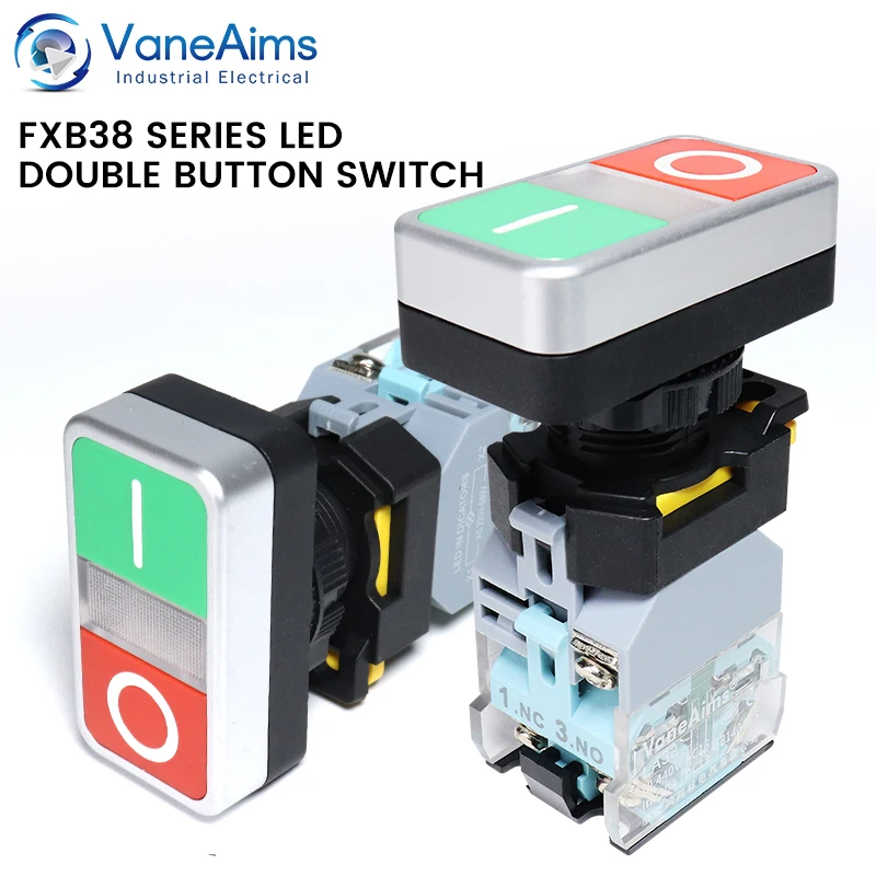 VaneAims-Double-Push-Button-Switch-22MM-FXB38-Plastic-LED-Light-1NO1NC ...