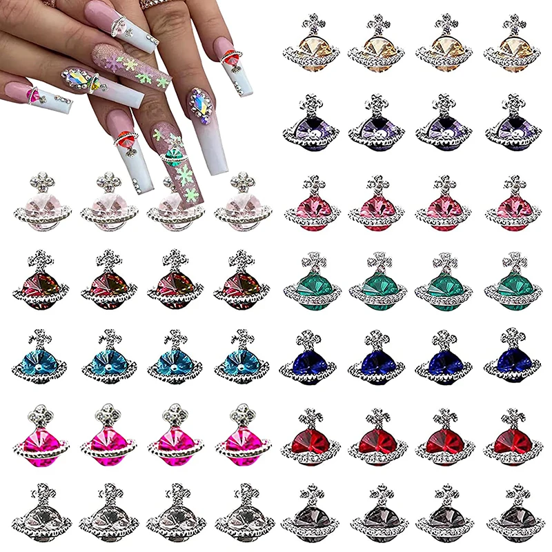 100pcs 3D Nail Rhinestones Planet Nail Charms Shiny Saturn Shape Nail ...