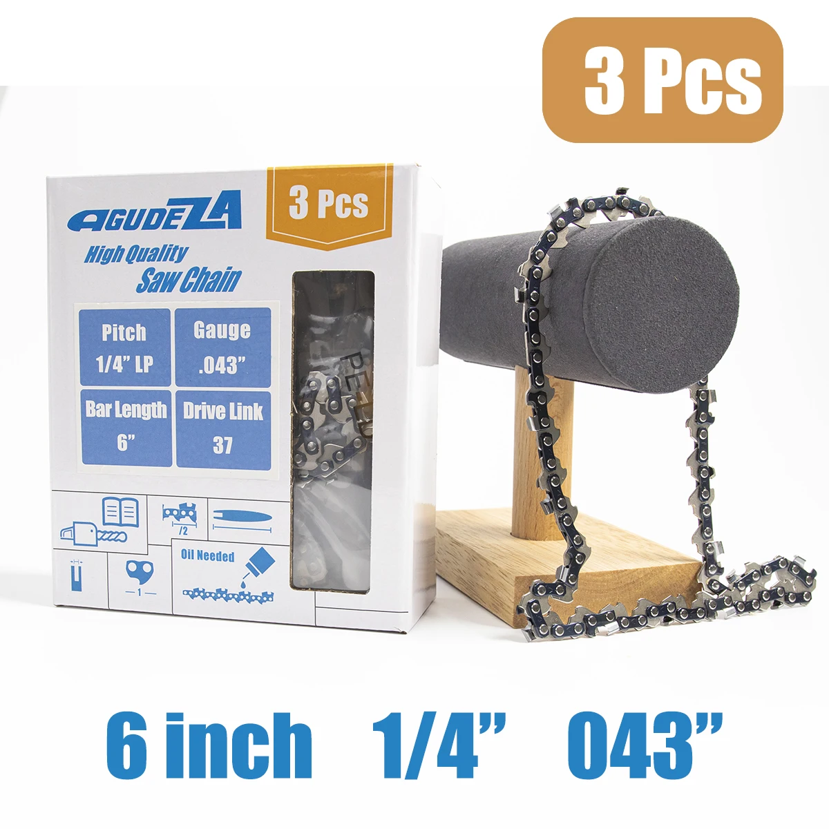 3 Pcs 6 Inch Chainsaw Chain 1/4 Pitch .043 Gauge 37 Drive Links High ...