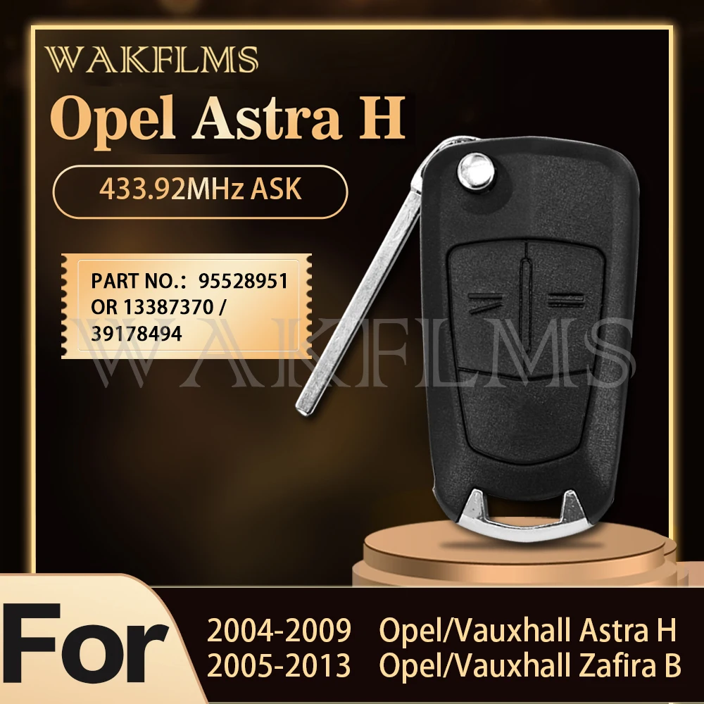 2 Buttons 433mhz Pcf7941a Remote Flip Key Fob For Opel Astra H Zafira B ...