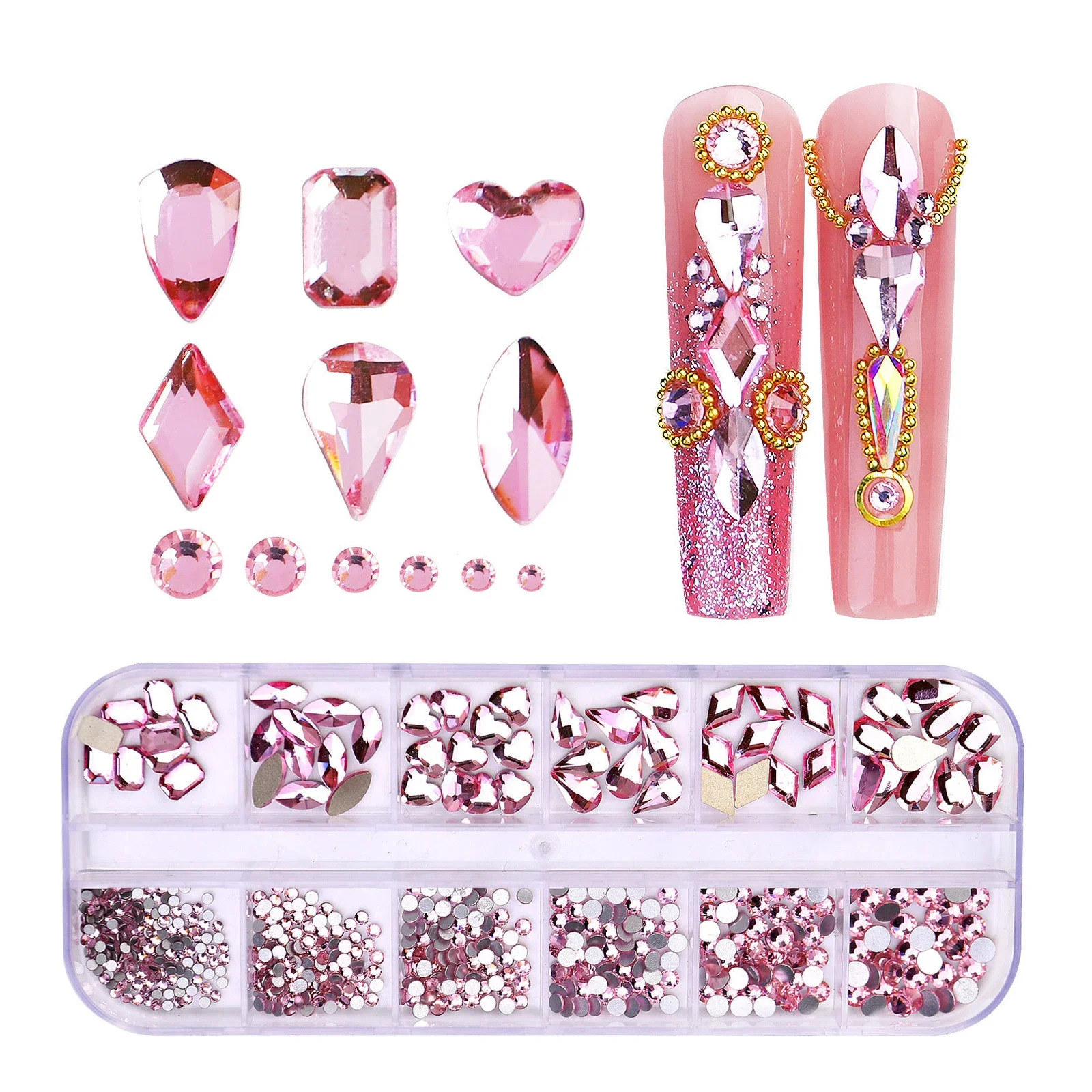 1box-Pink-Mixed-Shape-Rhinestones-For-Nails-Flat-Bottom-Transparent ...