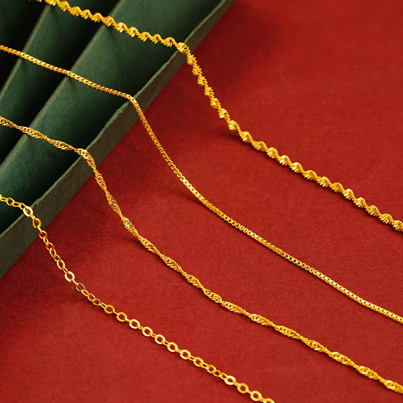45CM-Solid-24k-Yellow-Gold-Necklace-Classic-Chain-Choker-Necklace-for ...