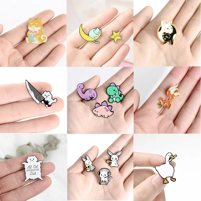 Animal-Enamel-Pin-Custom-Cat-Dog-Pig-Duck-Rabbit-Dinosaur-Cartoon ...