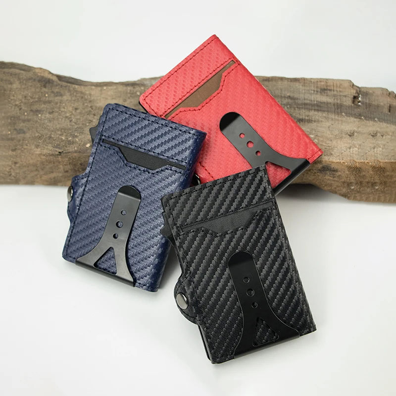 Casekey-PU-Carbon-Fiber-Leather-Minimalist-Wallet-RFID-Safe-Auto-eject ...
