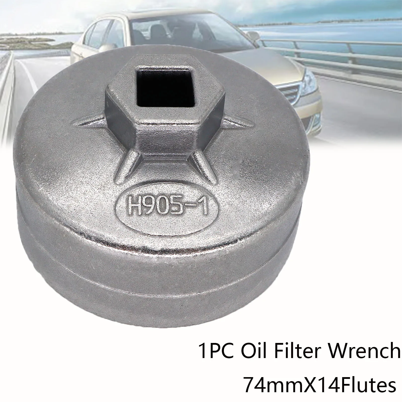 1X-Car-Oil-Filter-Wrench-Aluminum-Alloy-74mm-x-14-Flute-Silver-Removal ...