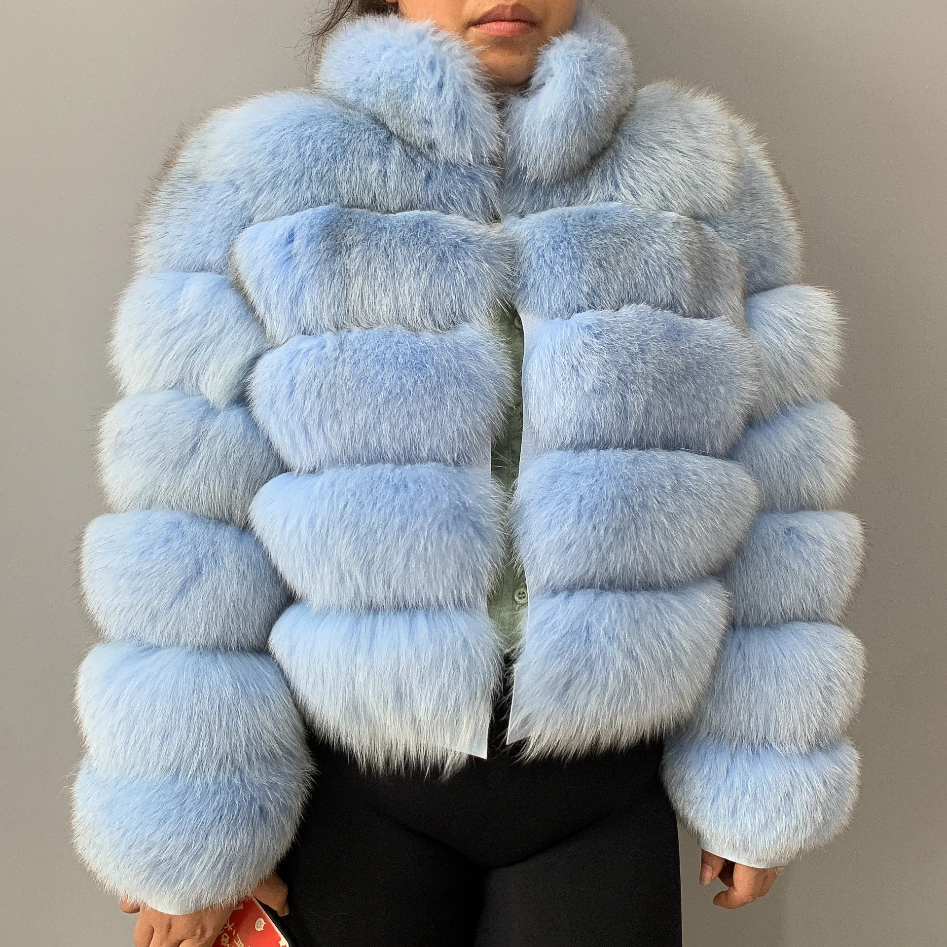 Real-Fox-Fur-Coat-for-Women-Stand-Collar-Design-Long-Sleeve-Natural-Fur ...