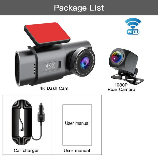 Dash Cam UHD 4K+1080P Dual Lens Car Recorders With WiFi HD IR Night ...