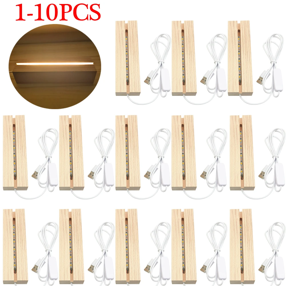 1-10PCS-LED-Wood-Light-Display-Crystal-Wooden-Lighted-Base-Stand ...