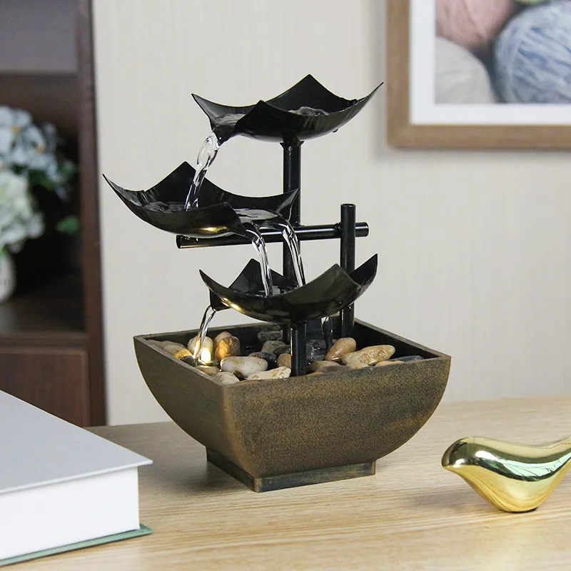 Tabletop-Water-Fountain-Automatic-Pump-Deep-Basin-Natural-River-Rocks ...