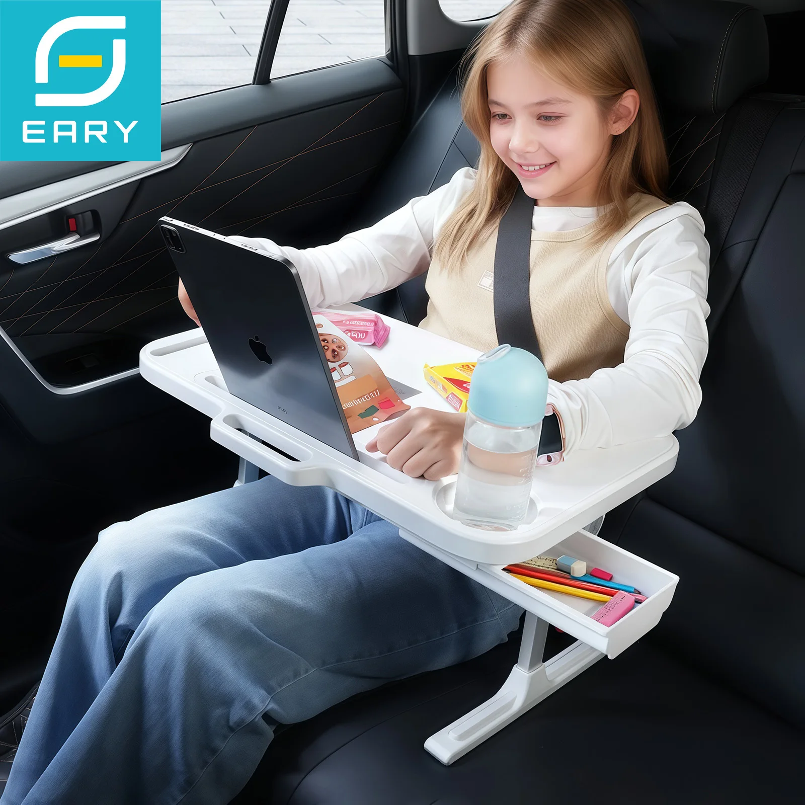Eary Car Seat Tray Table With Drawer Foldable Travel Tray for Kids ...