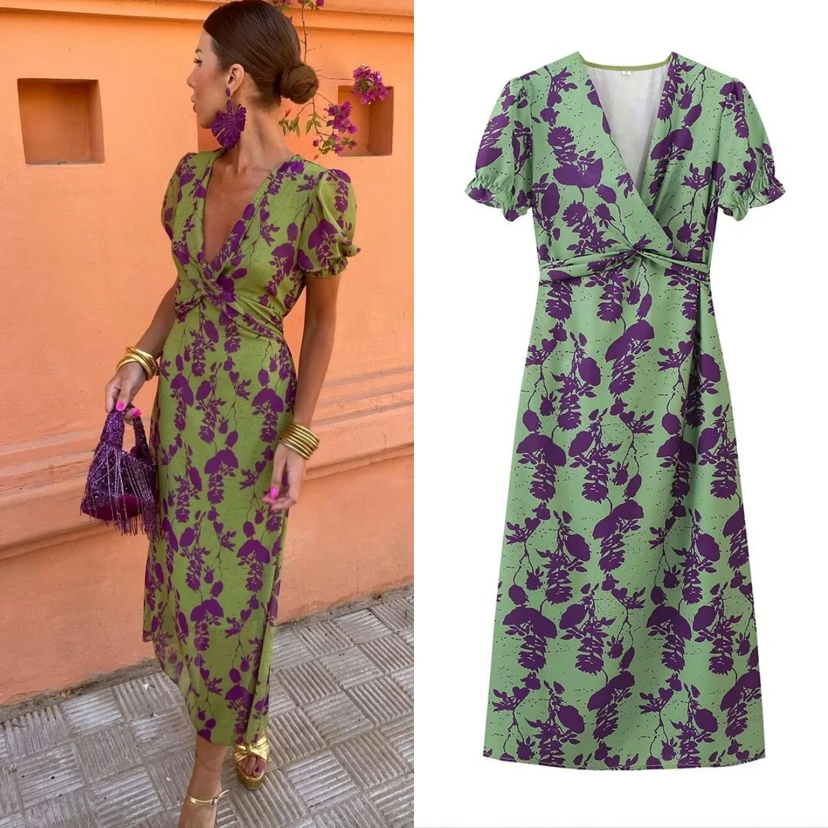 PB-ZA-Vestido-de-manga-corta-para-mujer-prenda-de-vestir-con-cuello-en ...