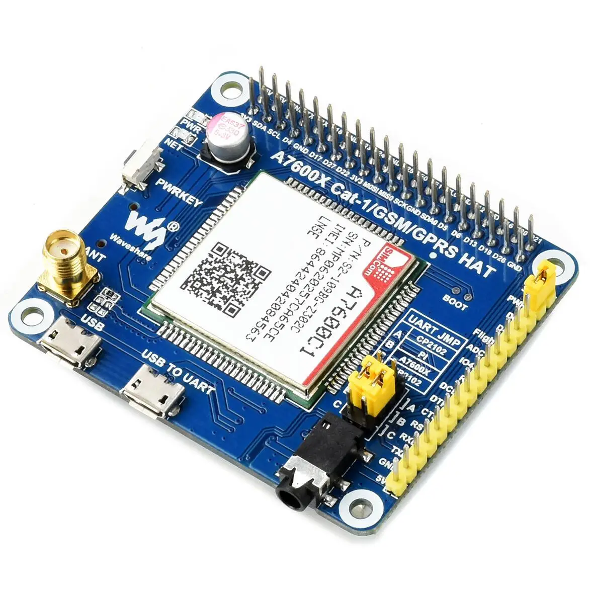Waveshare A7600C1 LTE Cat-1 HAT for Raspberry Pi Low Speed 4G Module 2G ...