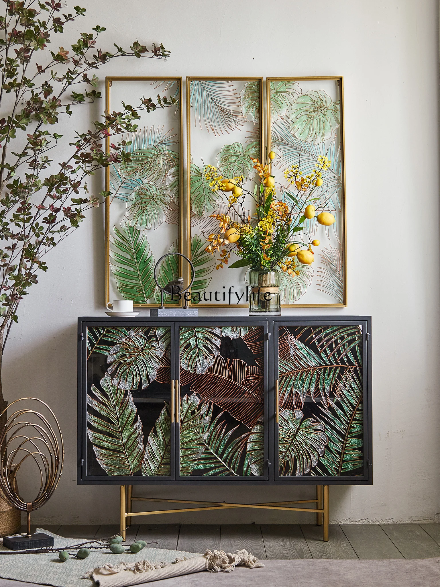 Nordic-Iron-Hallway-Curio-Cabinet-Living-Room-Wall-Glass-Door-Painted ...