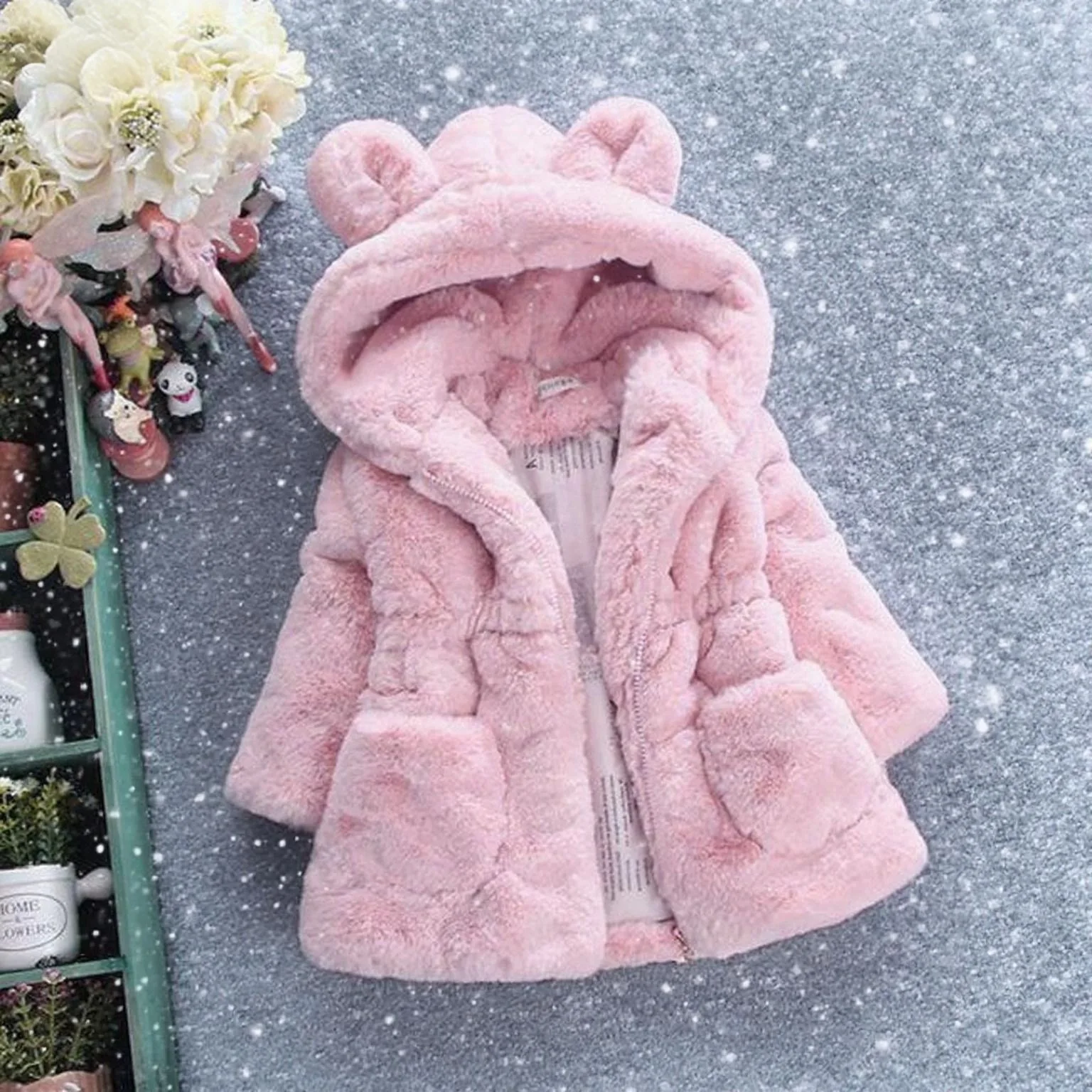 -30℃ Winter Girls Plush Fur Jackets Kids Keeping Warm Hooded Cotton ...