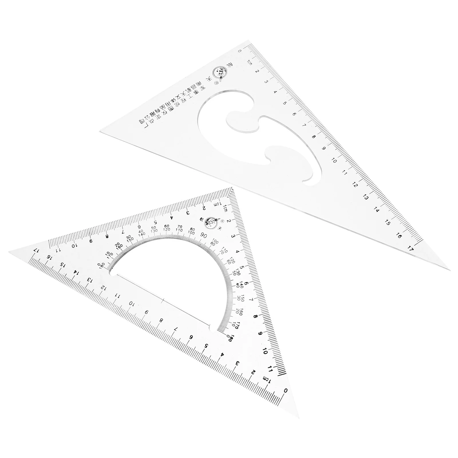 2Pcs Plastic Triangle Ruler Set Protractor and Scale Ruler for Student ...