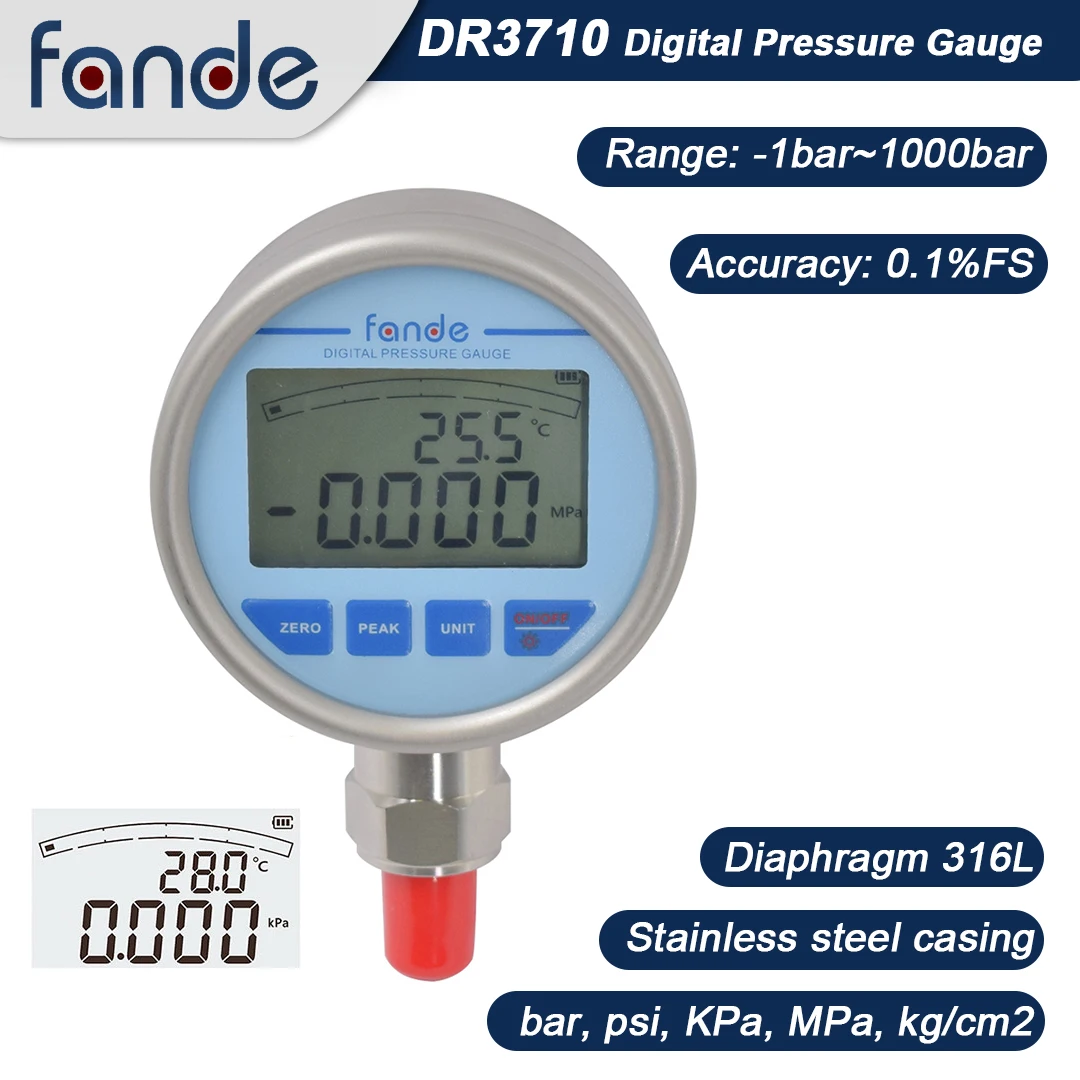 FANDESENSOR Digital Air Oil Pressure Gauge Accuracy 0.1% Diaphragm ...
