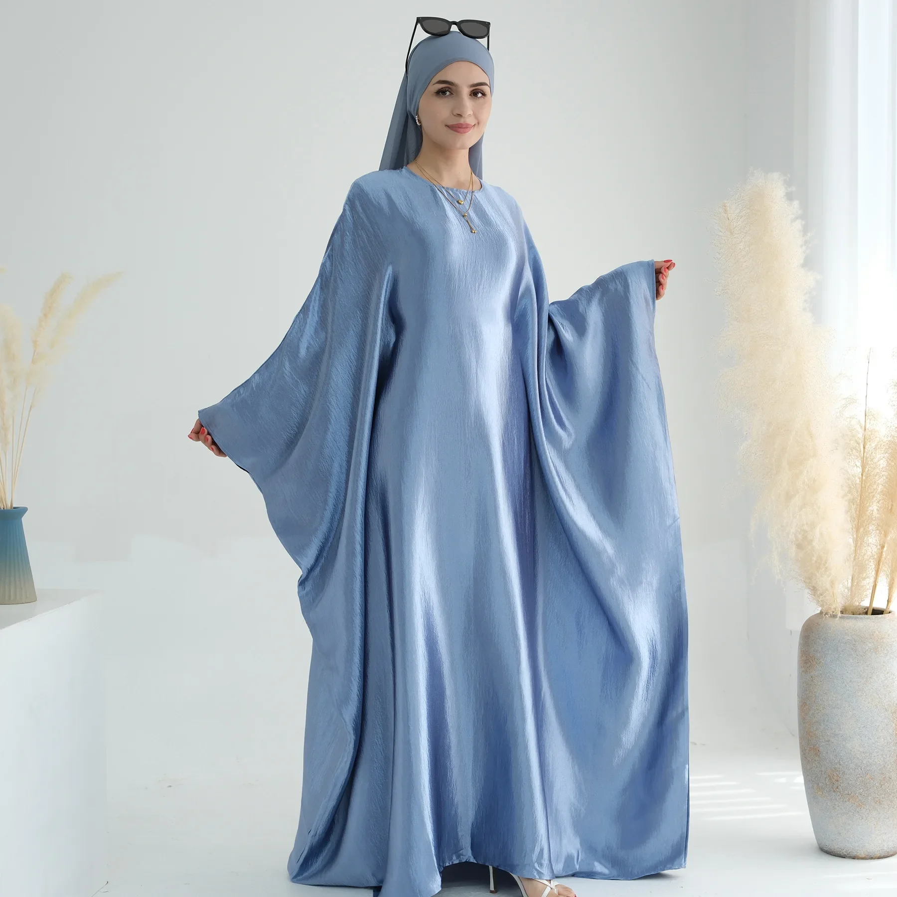 Butterfly-Abaya-Inside-Belt-Muslim-Party-Long-Dress-Wrinkle-Satin ...