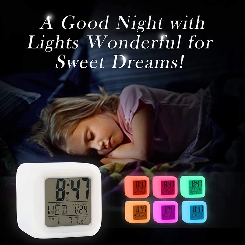 Digital Alarm Clock Kids Children Wake Up LED Night Light Colorful ...