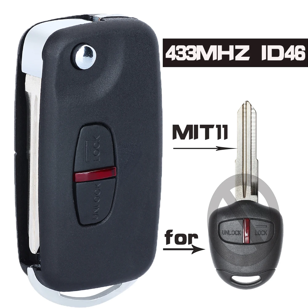KEYECU Mofiied Flip Remote Key 2 Buttons 315/433MHz for Mitsubishi ...