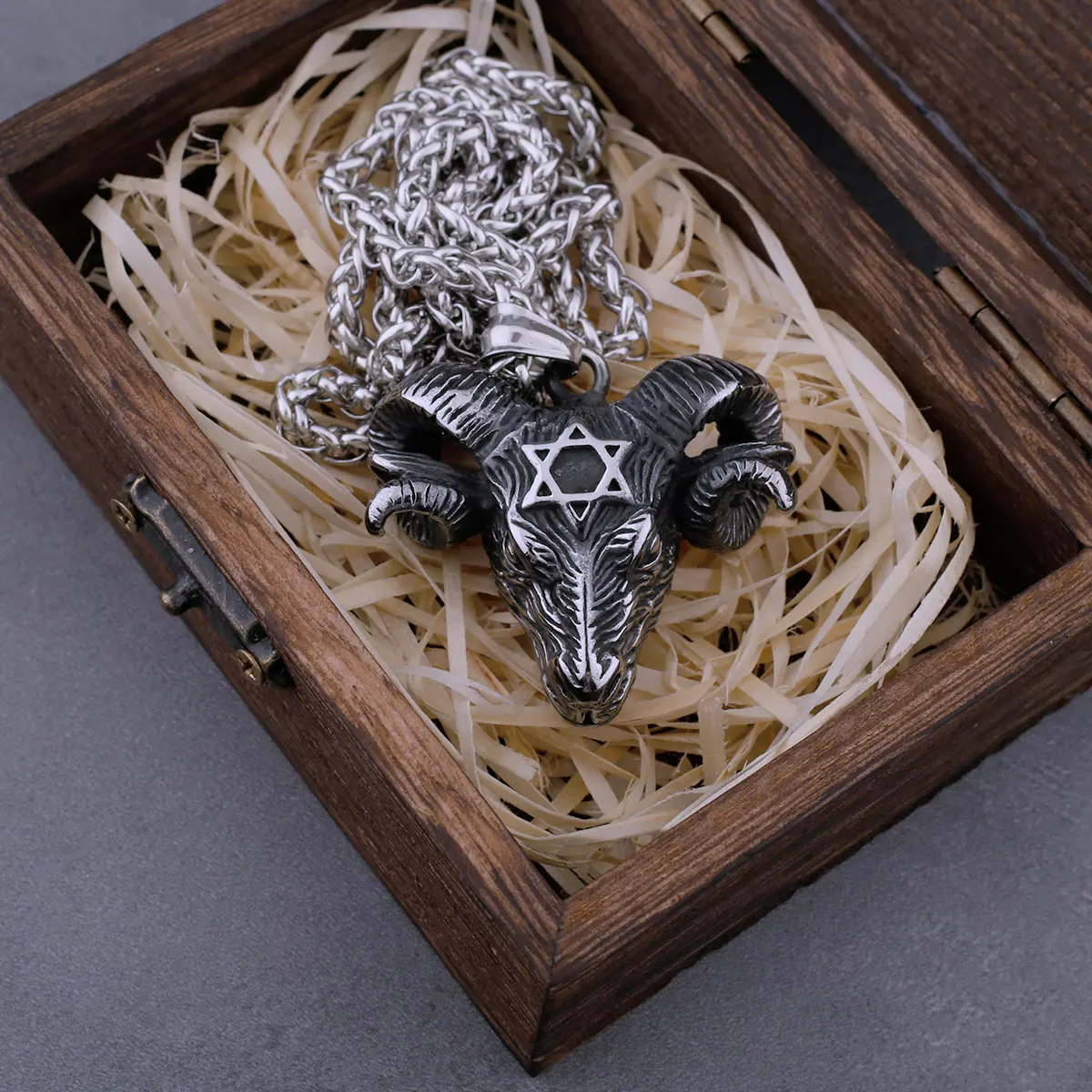 Stainless-steel-hexagram-sheep-head-pendant-retro-trend-punk-style ...