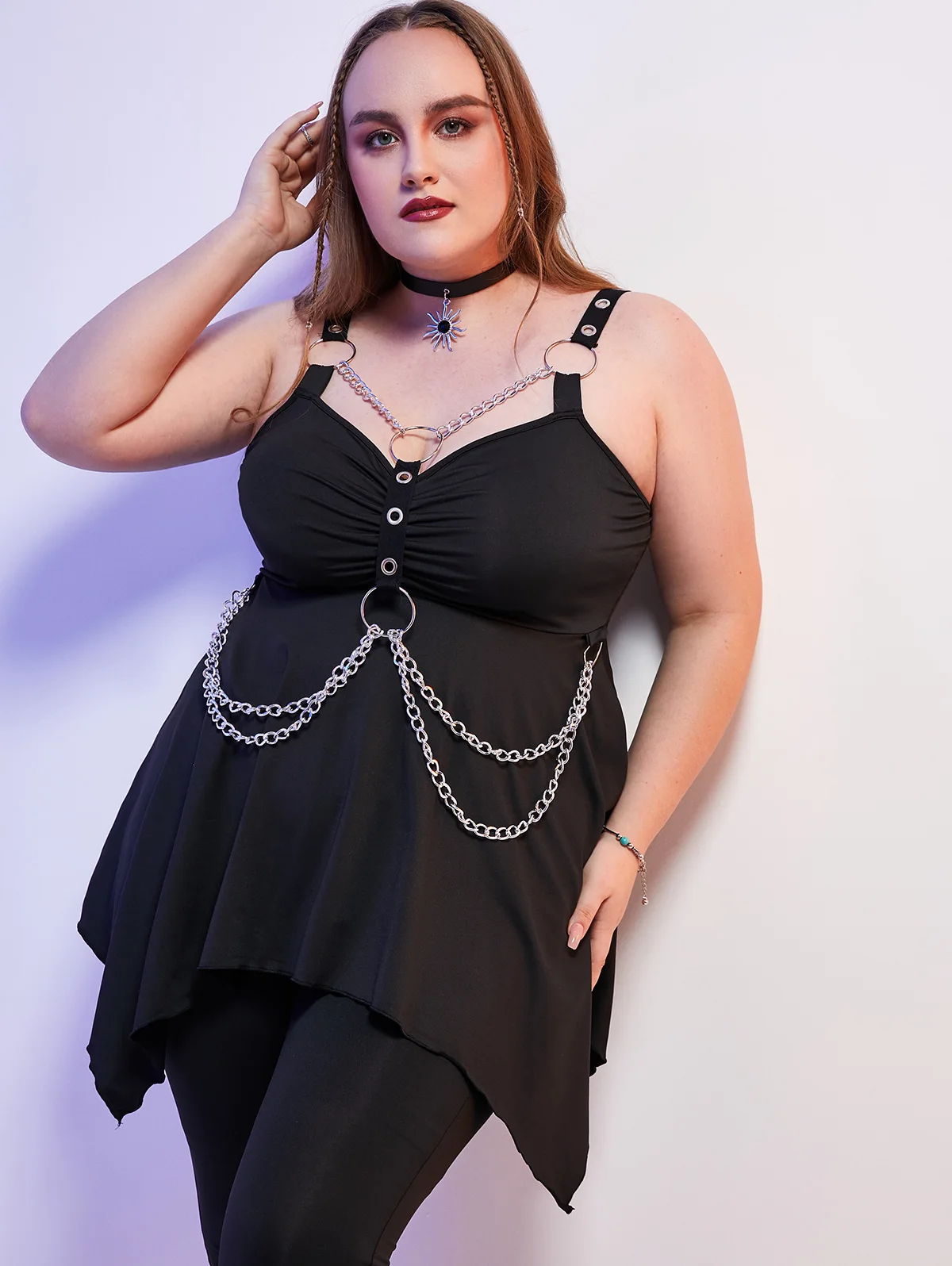 ROSEGAL-Plus-Size-Gothic-O-Ring-Chains-Tank-Top-Black-Punk-Soft ...