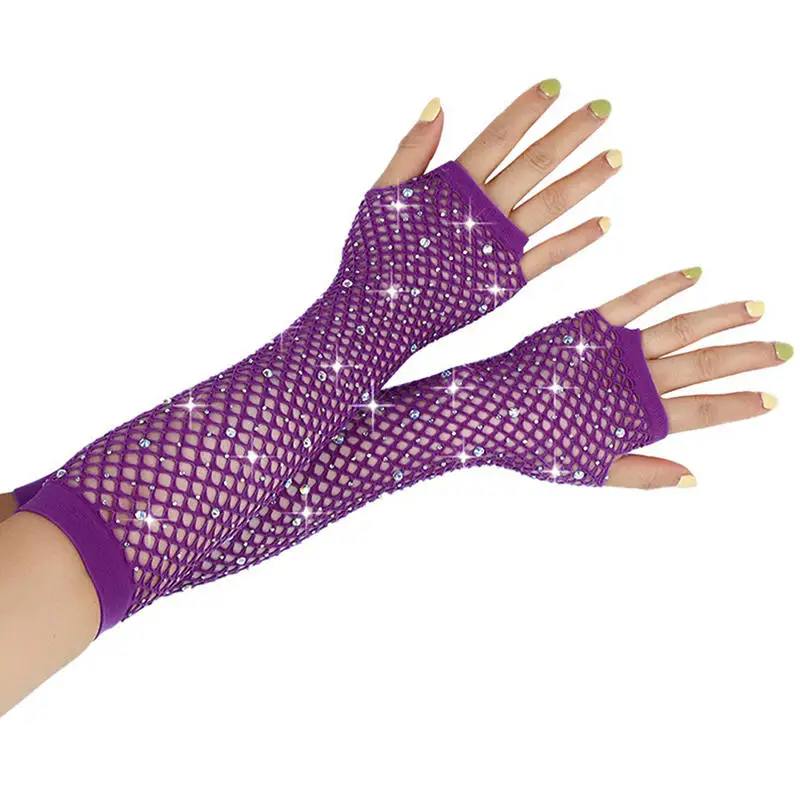 Party Fishnet Sleeves Women Sheer Gloves Elastic Cuffs Dancing Mesh ...