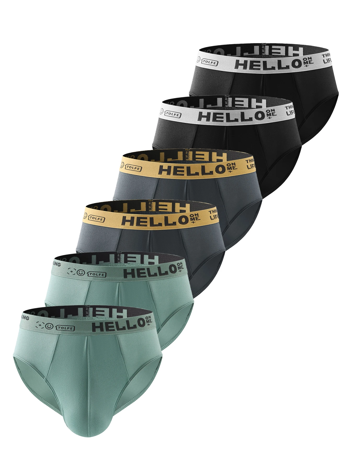 Men's 6-Pack Polyester Briefs - "HELLO" Printed Waistband, Multiple ...