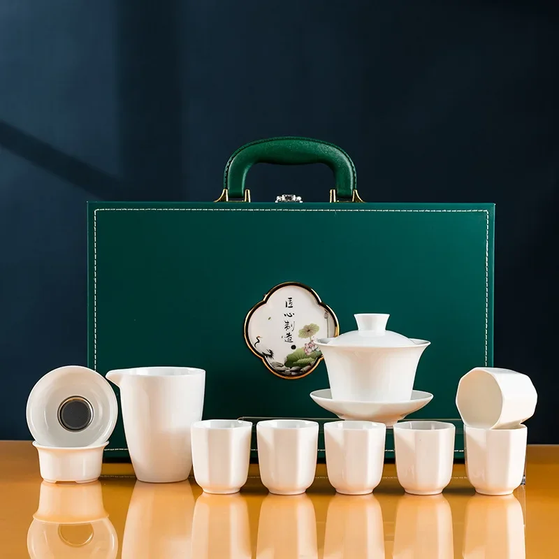 A-complete-set-of-mutton-fat-jade-white-porcelain-tea-set-ceramic-kung ...