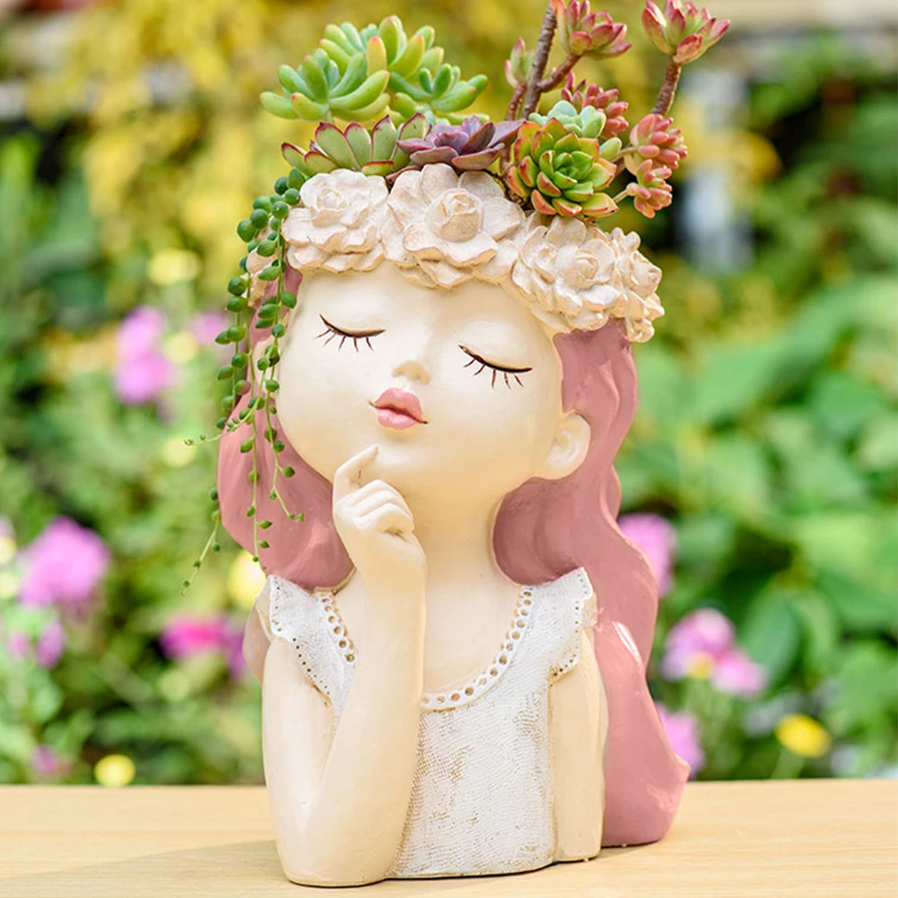Cute Girl Face Planter Succulent Pots Flower Pot Resin Cactus Planters ...
