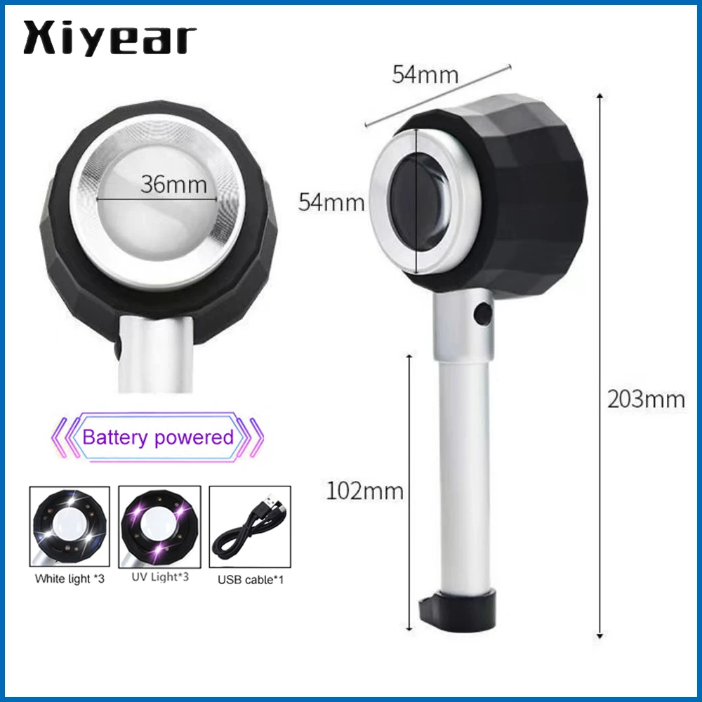 30x Handheld Illuminated Loupe Glasses Magnifier With Uv Light Dermatoscope Clear Vision Measure ...