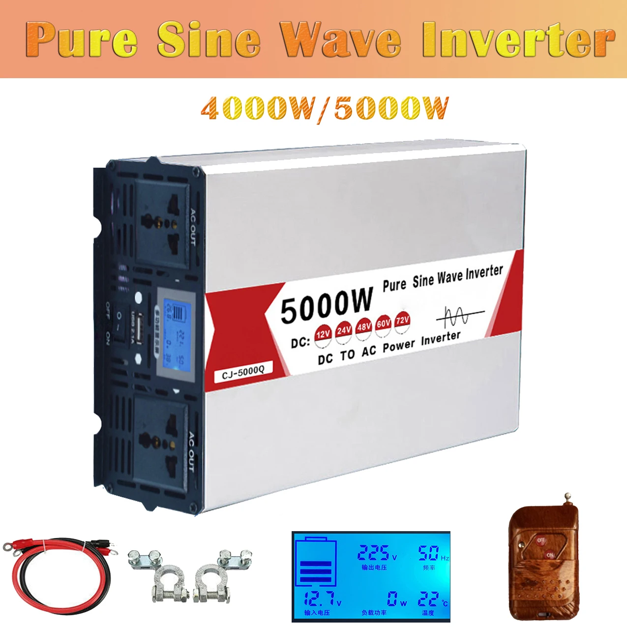 Inversor de onda senoidal pura 12v 220v Potência 4000W 5000W Inversores de carro solares com ...