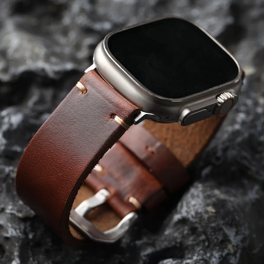 Handmade-Top-Layer-Cow-Leather-Brown-Red-Watch-Band-For-Iwatch-Ultra2 ...