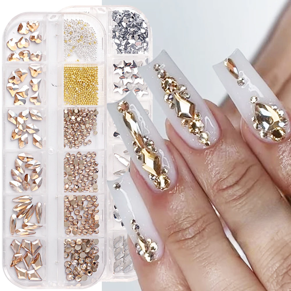 Champagne-Nail-Art-Rhinestones-Luxury-Nail-Parts-Heart-Charms-Crystal ...