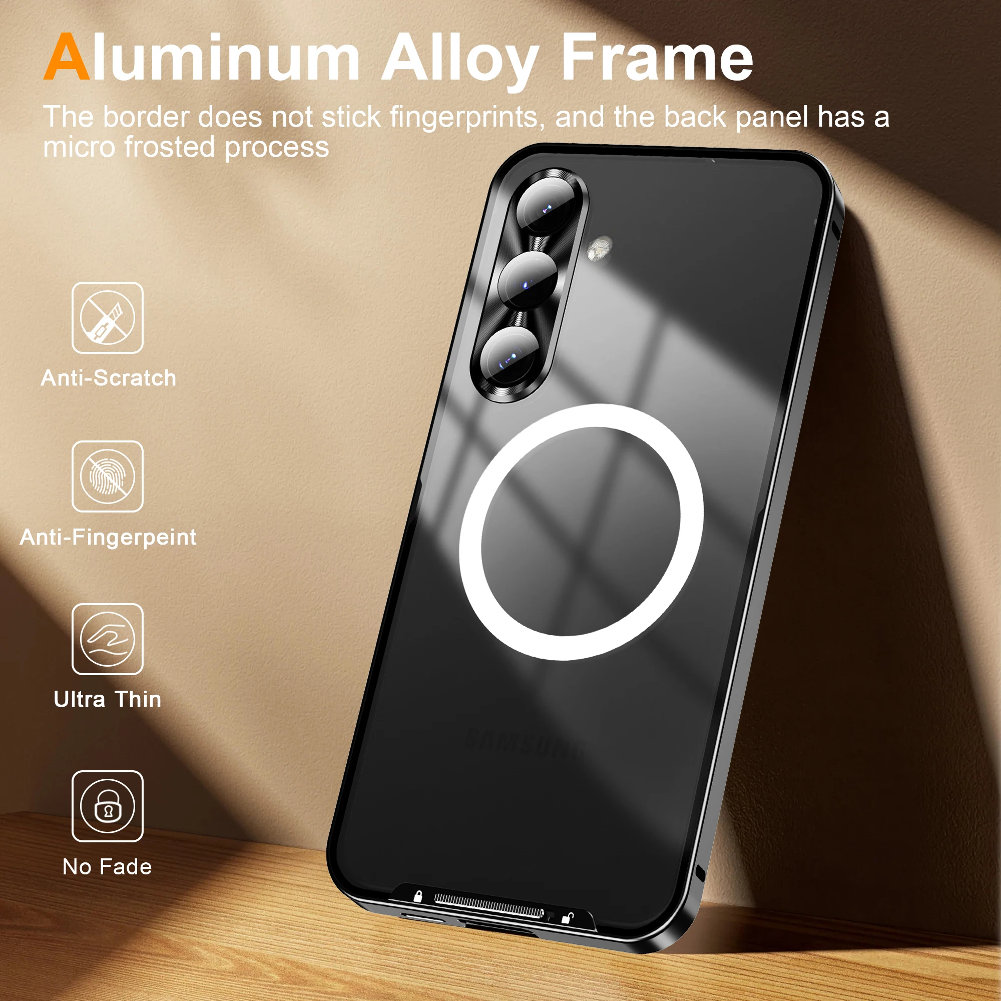 For Samsung Galaxy S24 FE Case Metal Frame Acrylic Magnetic Wireless ...