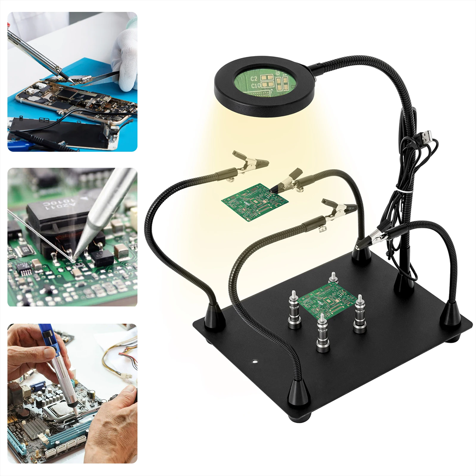 Helping-Hands-Soldering-Clamp-Station-3X-LED-Magnifying-Glass-Lamp-with ...