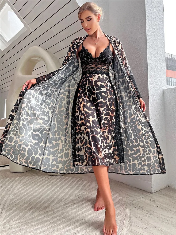 Sexy-Bathrobe-Set-Leopard-Print-Lace-Mesh-Slip-Dress-Robe-Bridal ...