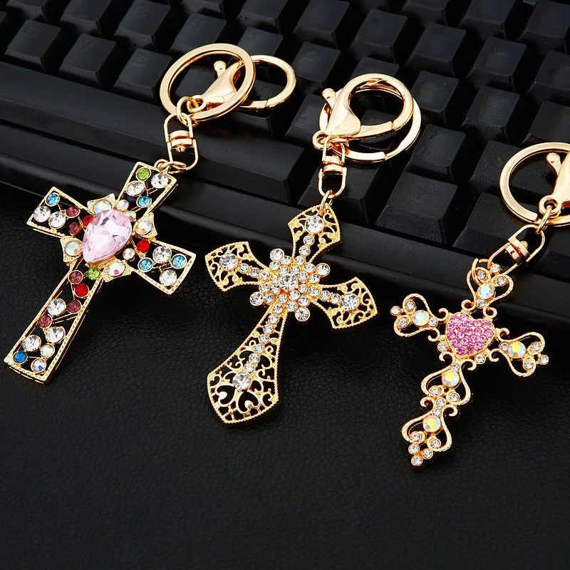 Cross-Crystal-Keychain-Keyring-Jesus-Christian-Catholic-Rhinestone-Key ...