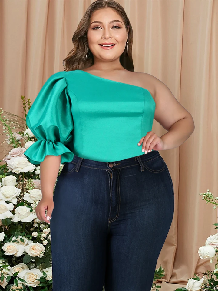 Plus Size One Shoulder Tops