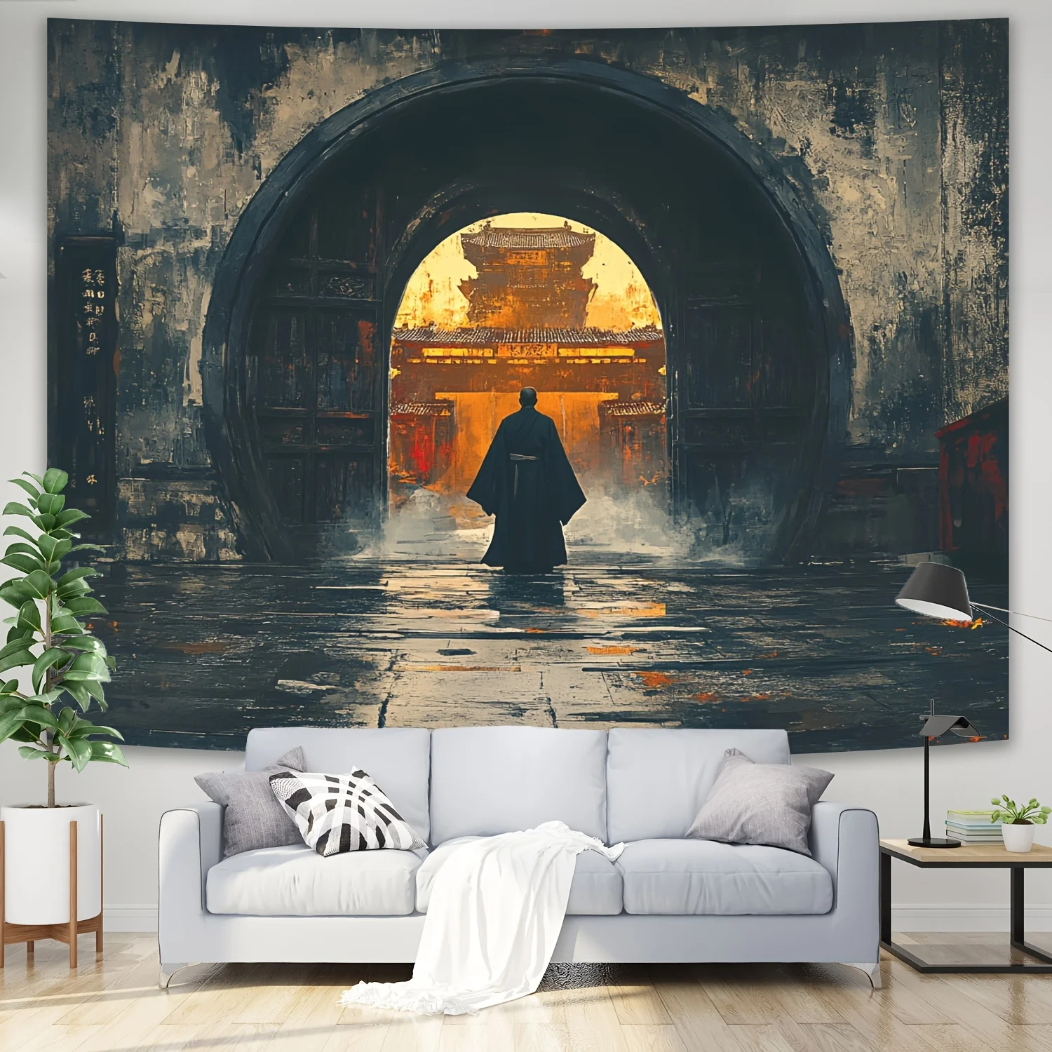1pc Abstract Style Monk Standing in Zen Center Tapestry - Polyester ...