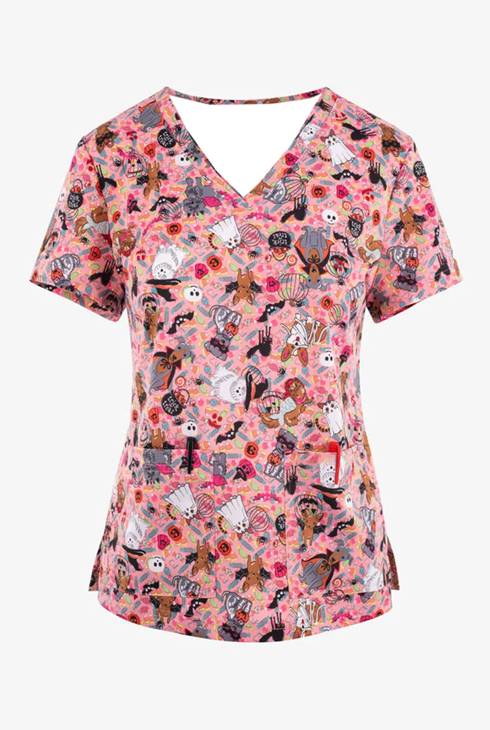 Boogie-Nights-Skull-Women-s-2-Pocket-Stretch-V-Neck-Print-Scrub-Top ...