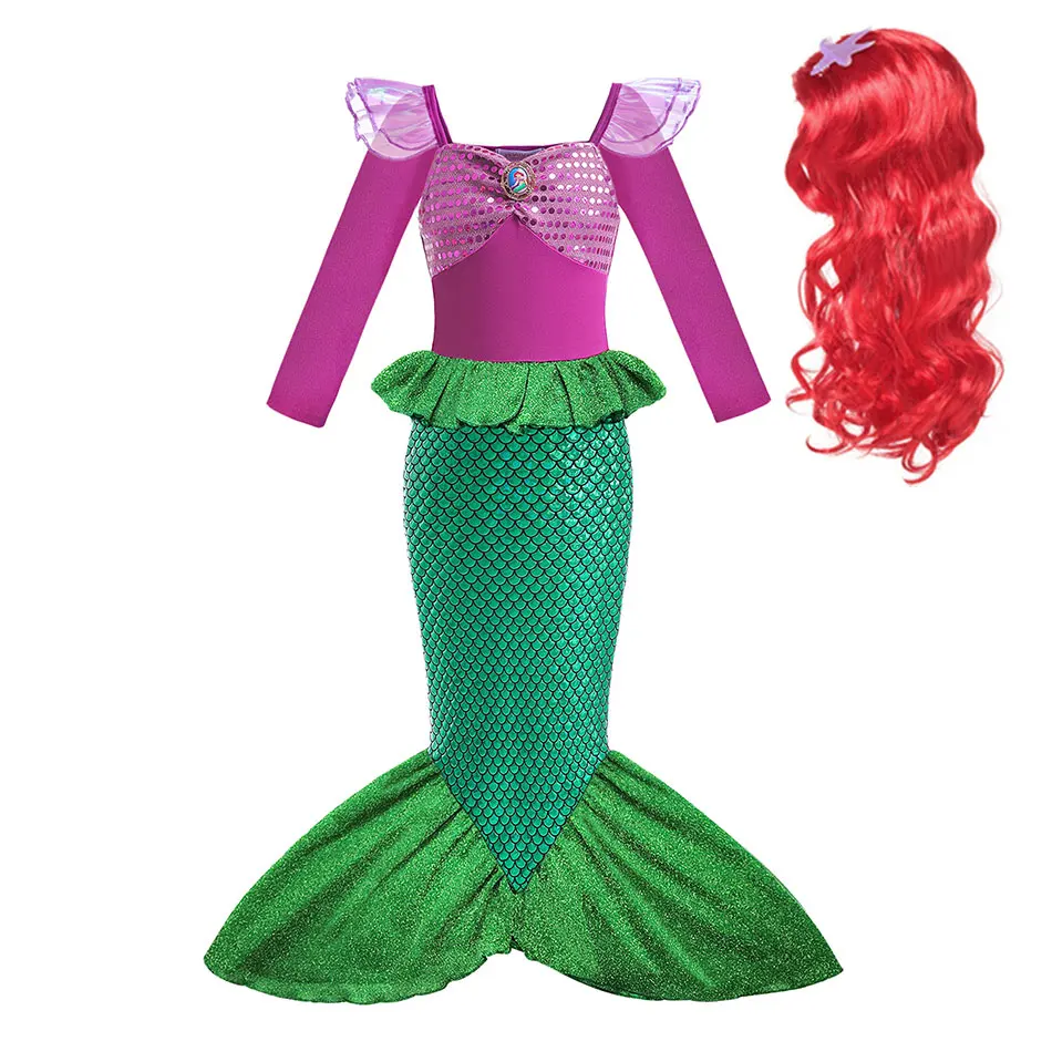 Disney-vestido de la Sirenita Ariel para niña, conjunto de disfraz de ...
