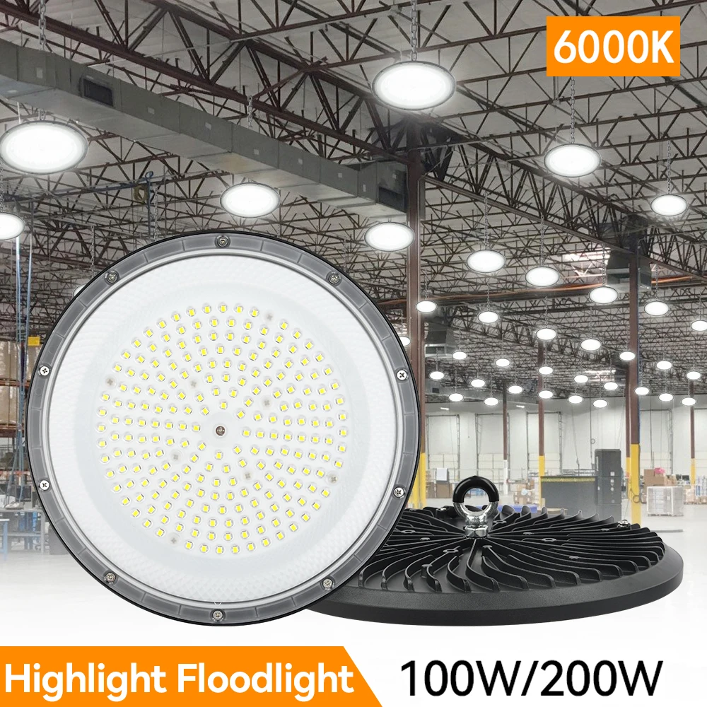 UFO-Floodlight-LED-Industrial-Lighting-100W-200W-IP65-Waterproof-Lampara-100-265V-Garage-Gym ...