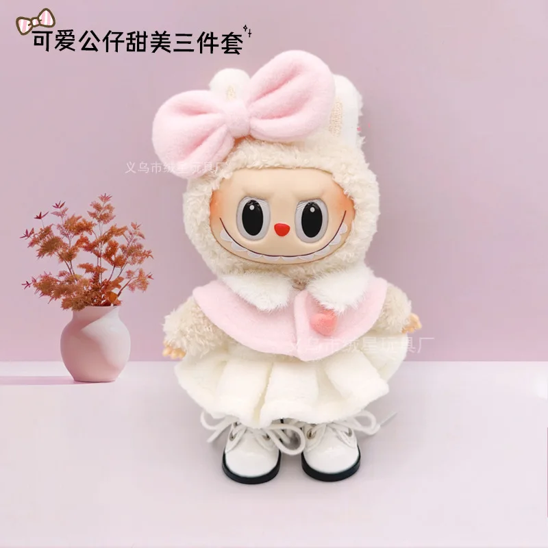 Cute Labubu Doll Outfit Pink Bow Fluffy Shawl Puffy Skirt White Shoes ...
