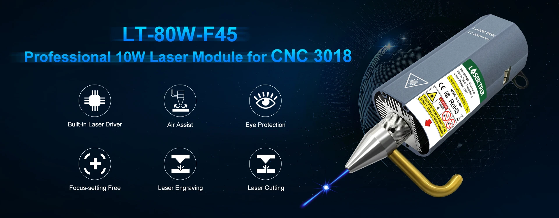 Module Laser 10W 450nm 80W-45-12V pour machine CNC 3018 Pro avec ...