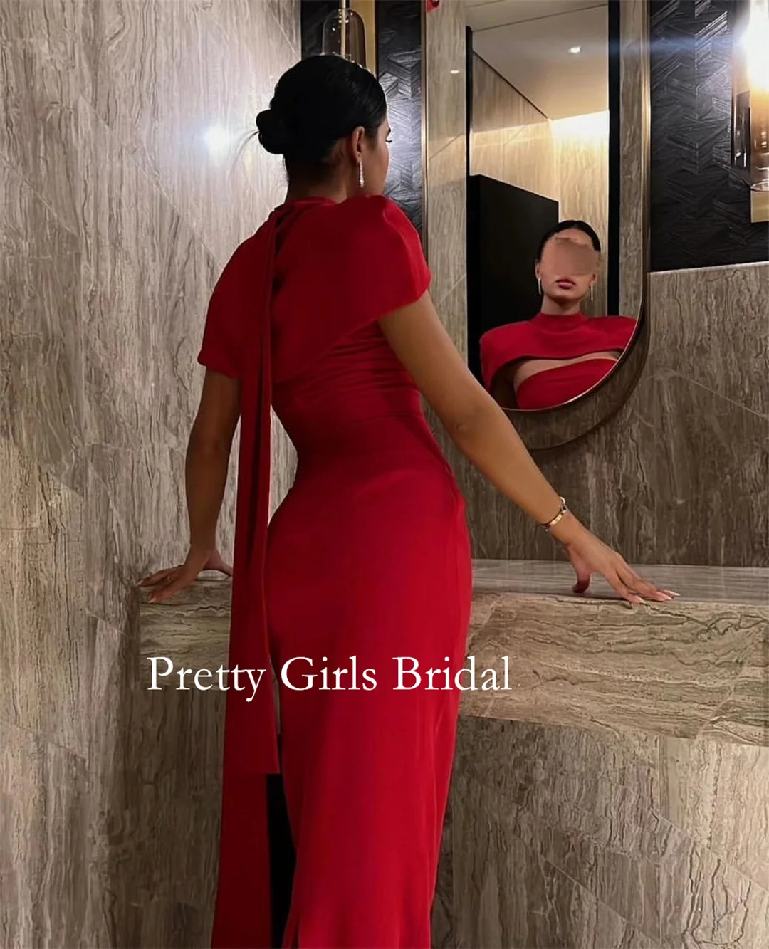 Arabic-Vintage-Red-Formal-Wedding-Dresses-High-Neck-Crepe-Satin-Floor ...