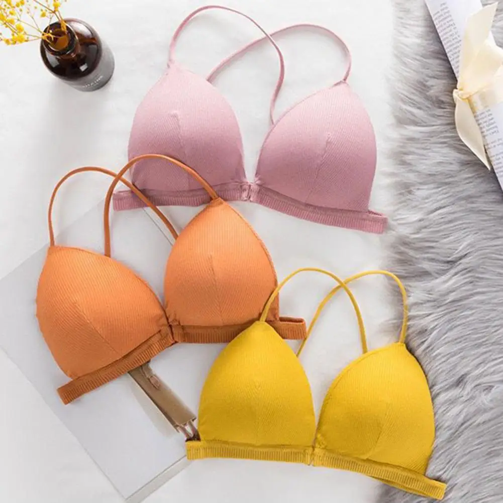 Women-Solid-Color-Simple-Bra-Triangle-Cup-Thin-Straps-Wrapping-Chest ...